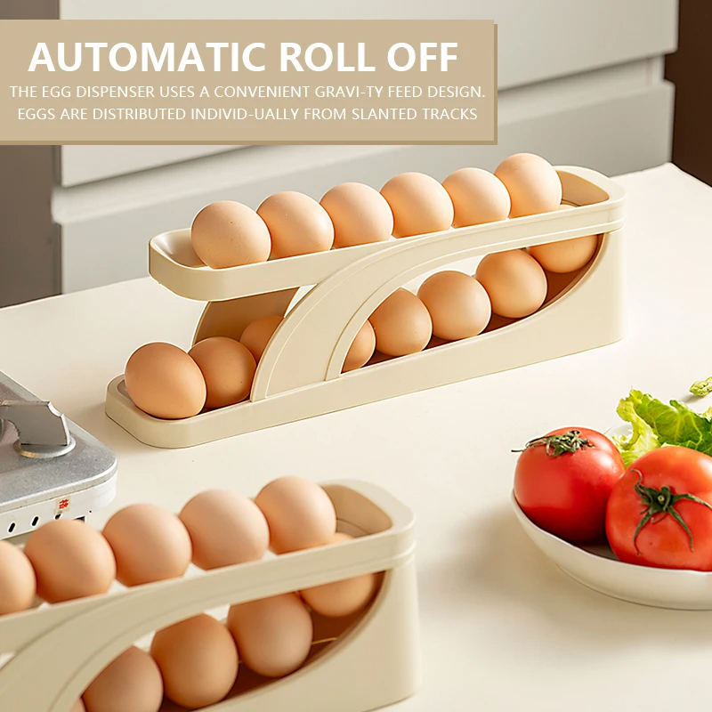 Double-Layer Egg Dispenser Automatic Roll-Down Egg Storage Rack Slide ...