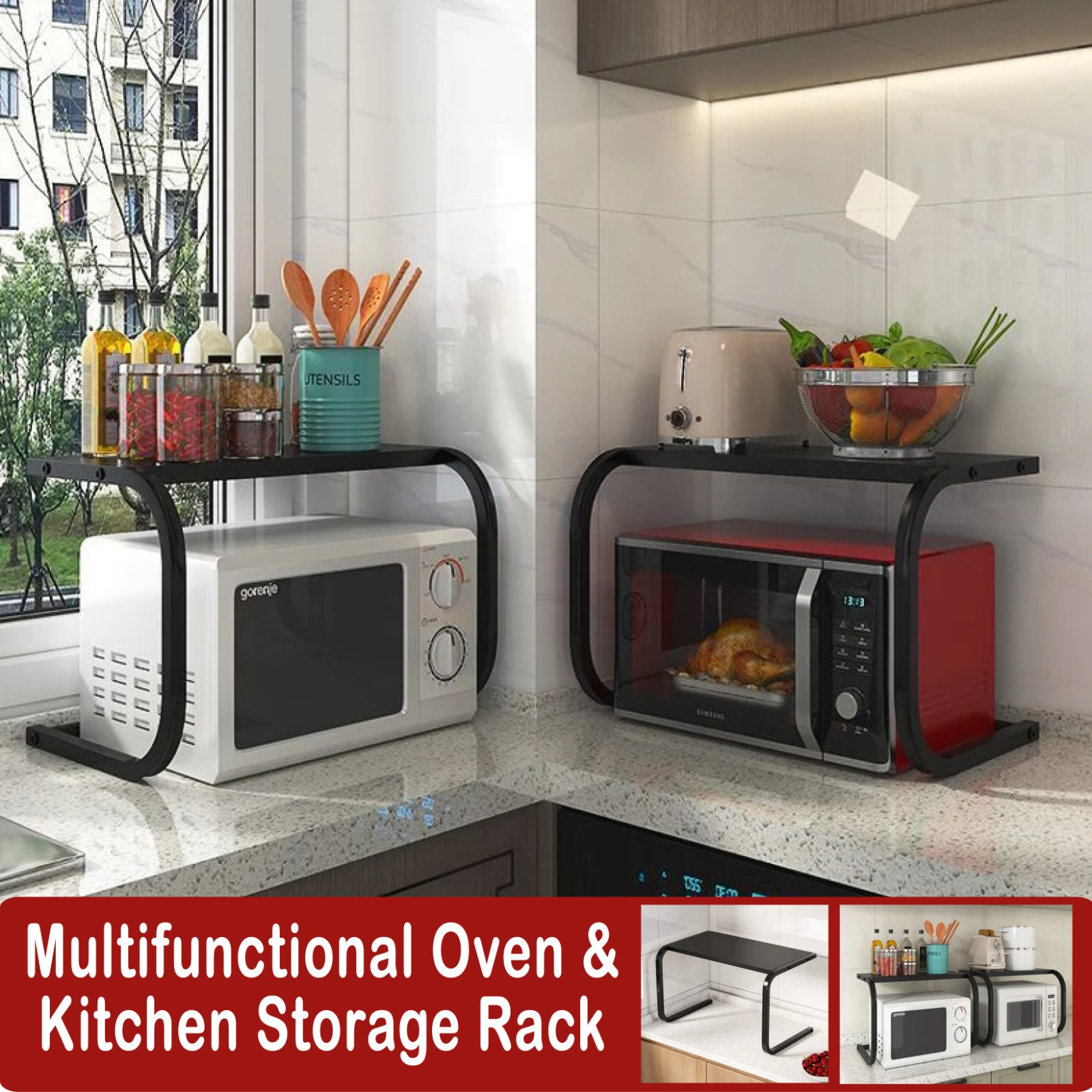 Microwave Oven Rack Multifunctional Kitchen Shelf Space Saving Storage ...
